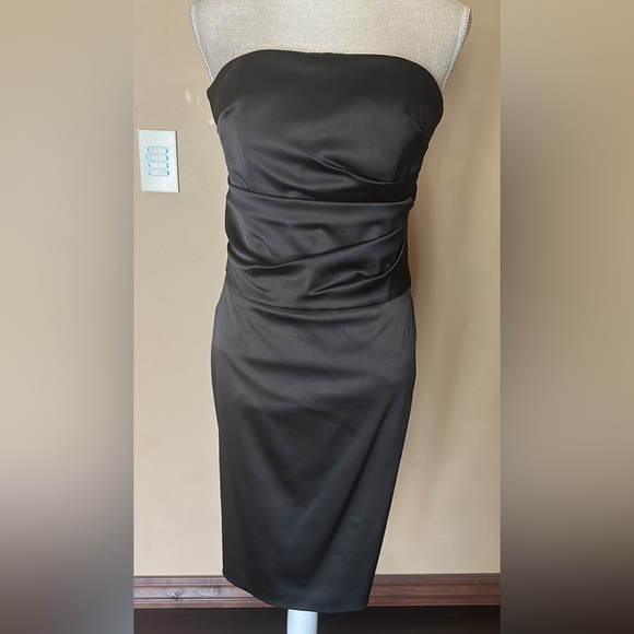 White House Black Market | Dresses | Formal Black Strapless Satin Dress With Waist Details For ...